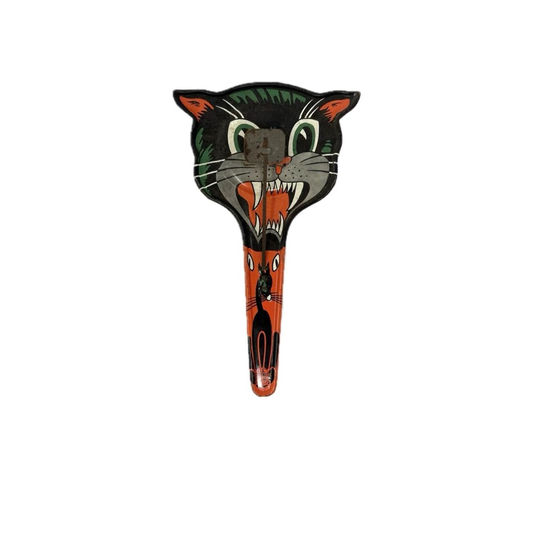 Vintage Halloween Black Cat Tin Litho Clacker Party Noisemaker US Metal ...