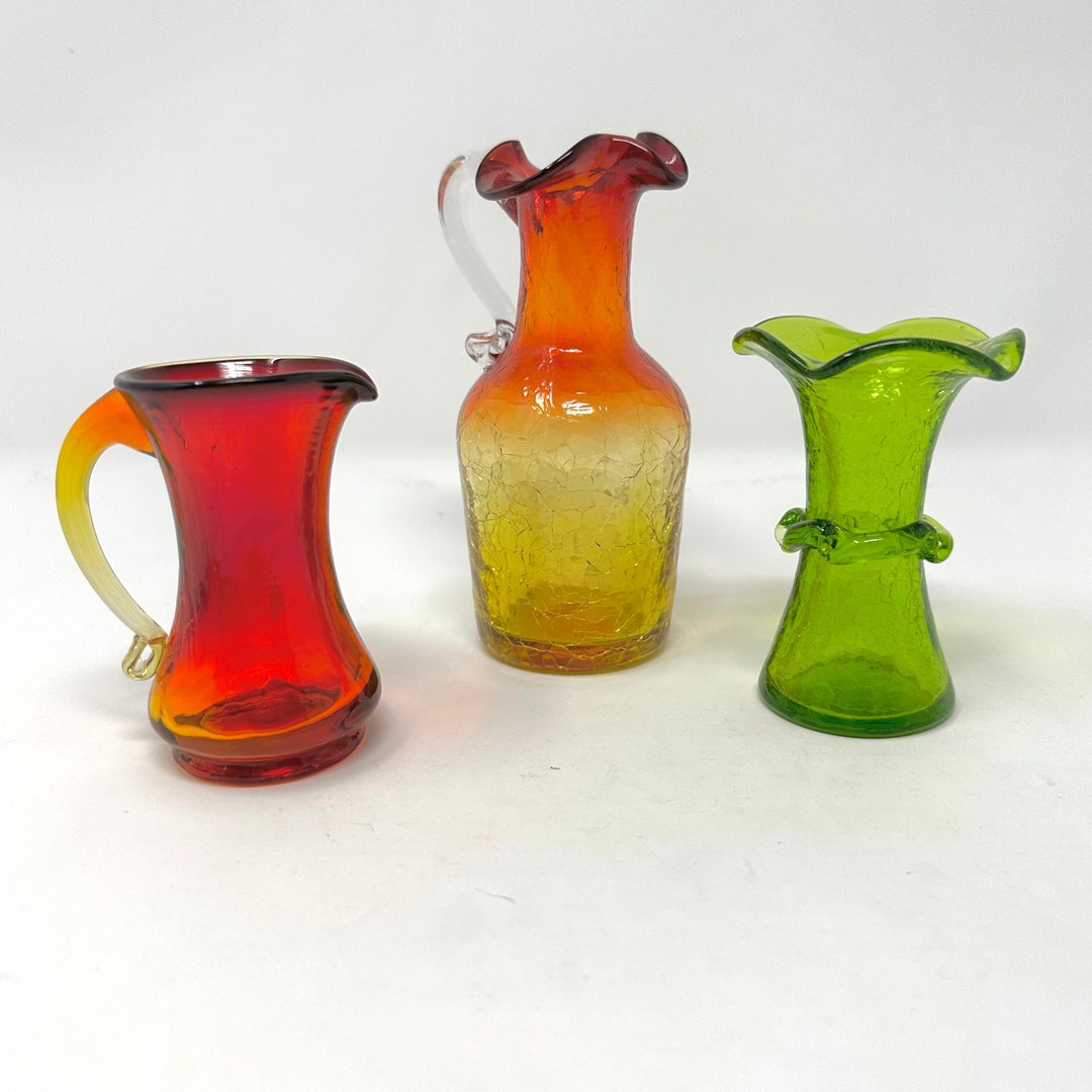 3 Vintage Hand Blown Colored Miniature Glass Pitchers / Vases - Etsy