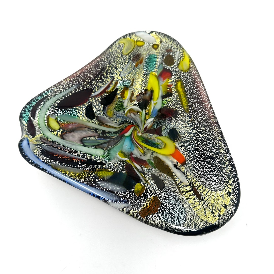 MCM Murano Art Glass Silver Flake Galaxy Swirl Candy Dish Bowl - Etsy