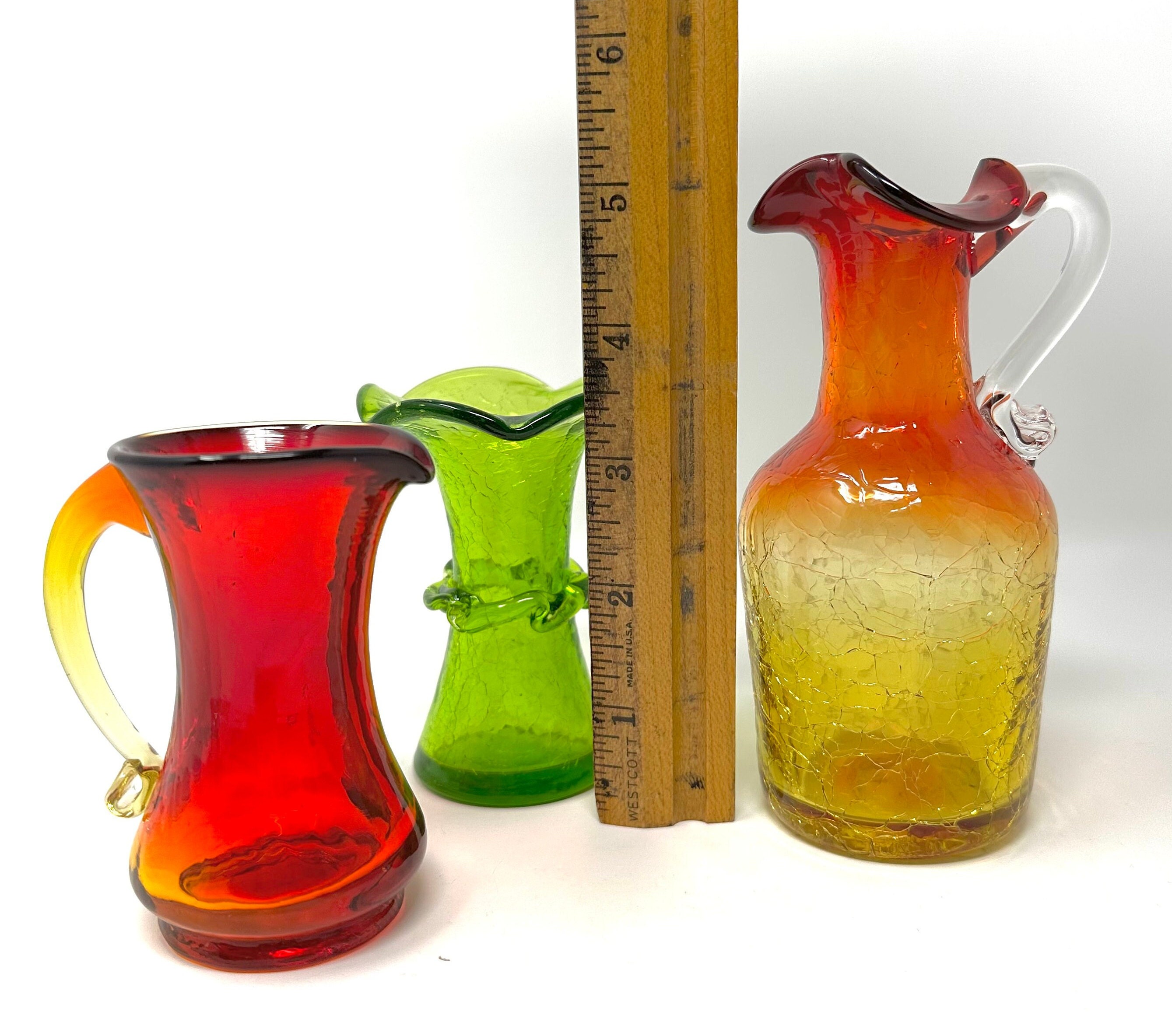 3 Vintage Hand Blown Colored Miniature Glass Pitchers / Vases - Etsy