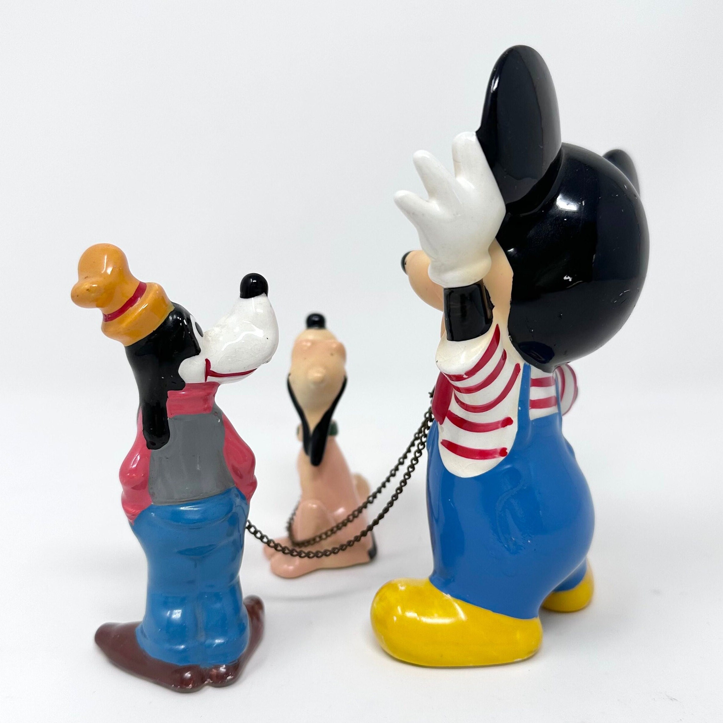 Vintage WALT DISNEY Ceramic Mickey Mouse Pluto Goofy Figurine Chained ...