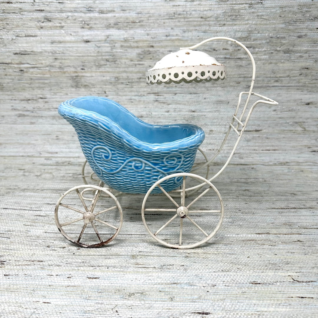 Vintage Wire Baby Carriage Buggy With Removable Ceramic Basket Planter ...