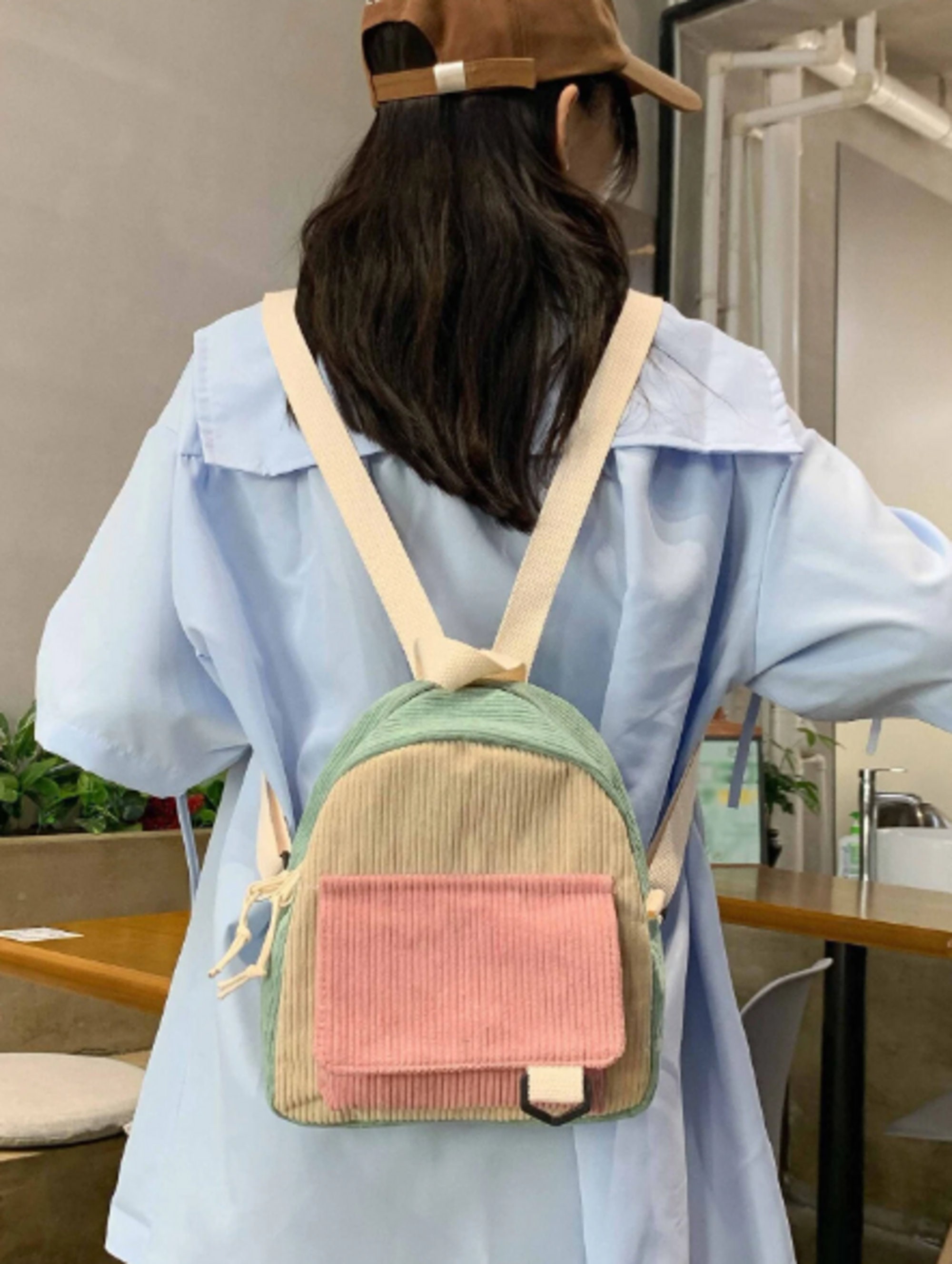 Mini Corduroy Colorblock Classic Backpack Student Bag Makeup - Etsy