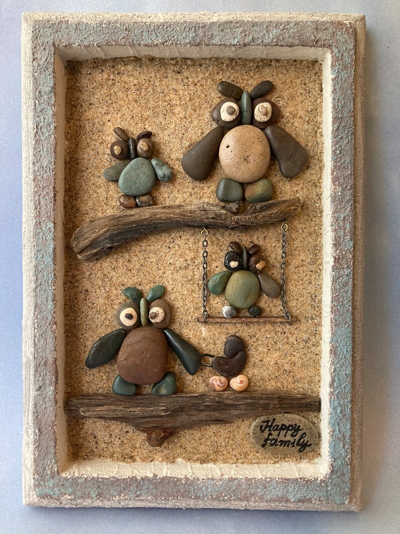 Owl Pebble Art Love Home Tree Happy Family - Etsy