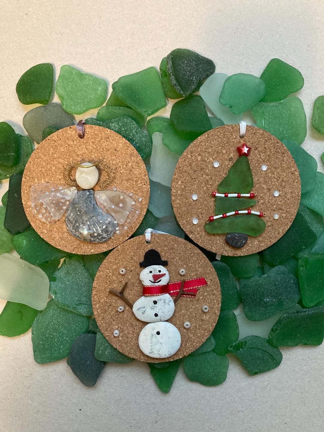 Set of 3 Christmas Decorations, Guardian Shell Angel, Christmas Tree ...