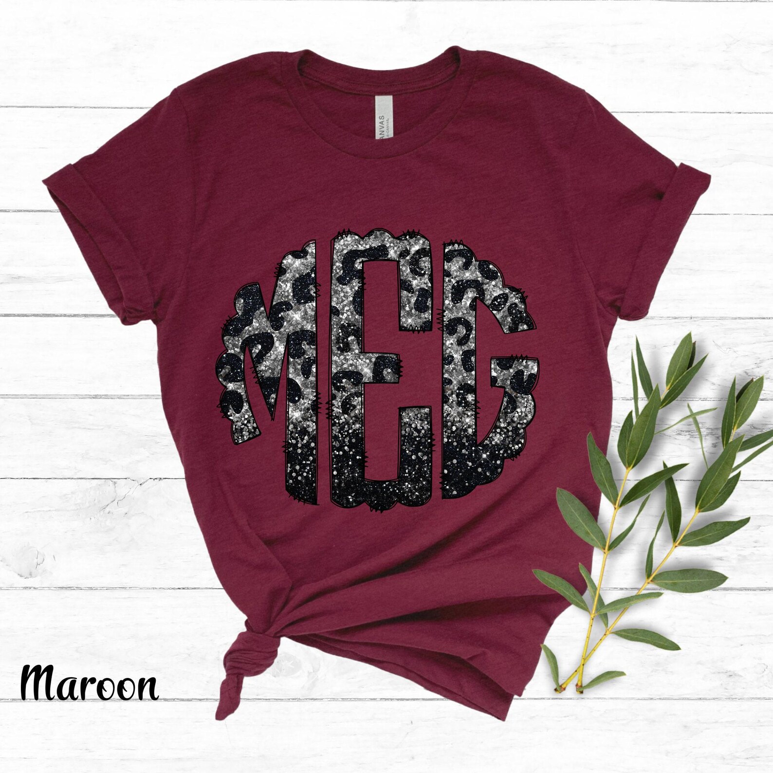 Monogram Personalization Initial Shirt Leopard Shirt Women Circle ...