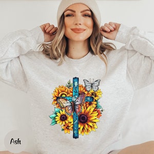 Christian Cross Shirt Floral Christian Sweatshirt Easter Christian Tee ...