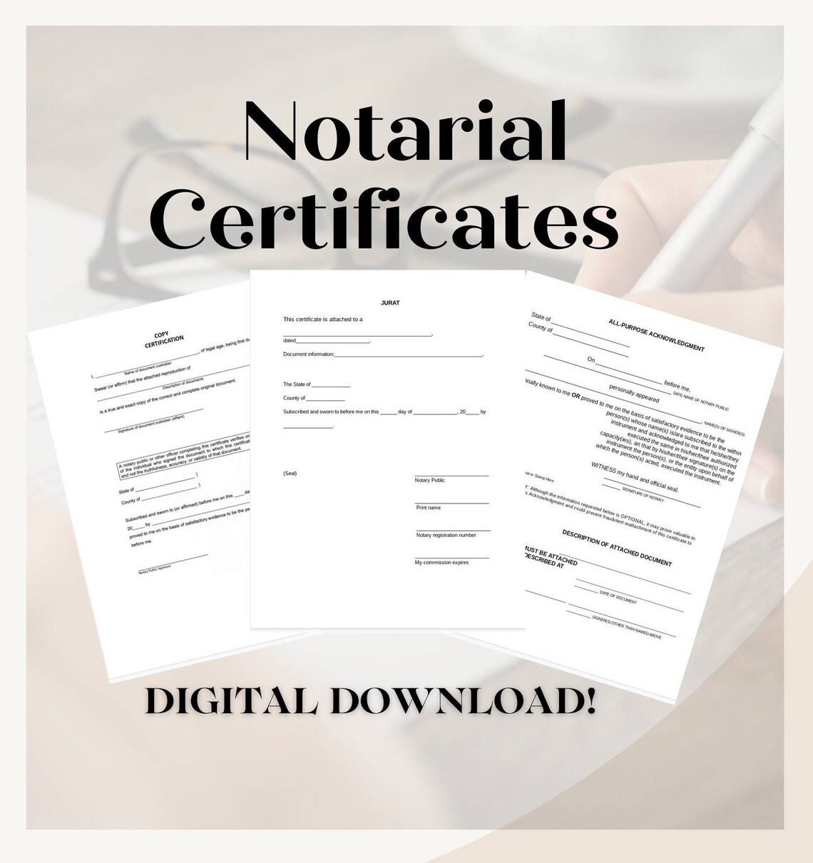 Notarial Certificates jurat Acknowledgment & Copy | Etsy Canada