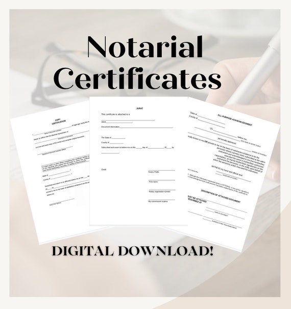 Notarial Certificates jurat Acknowledgment & Copy - Etsy