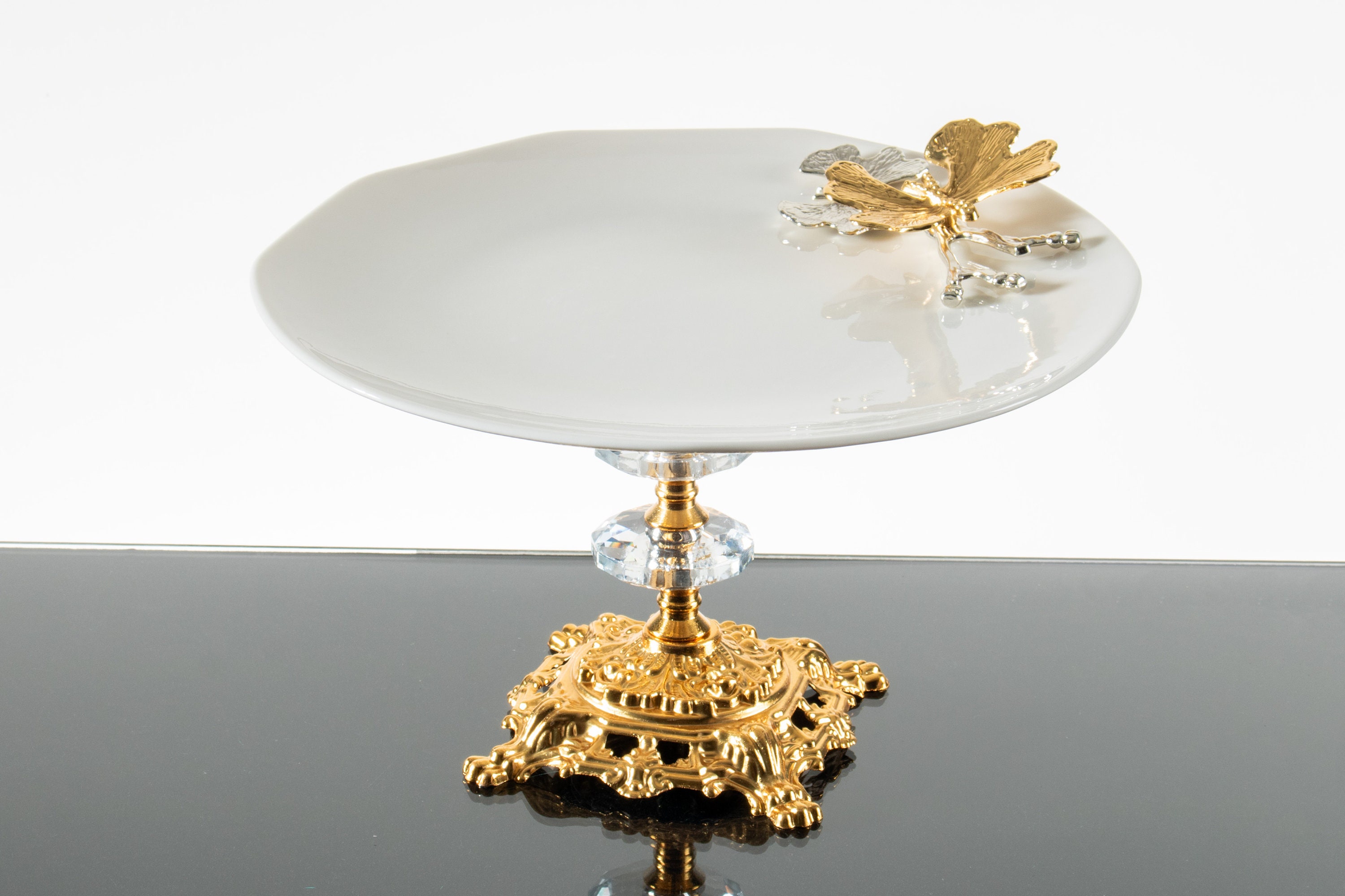Footed Serving Platter With Butterfly Accents - Etsy