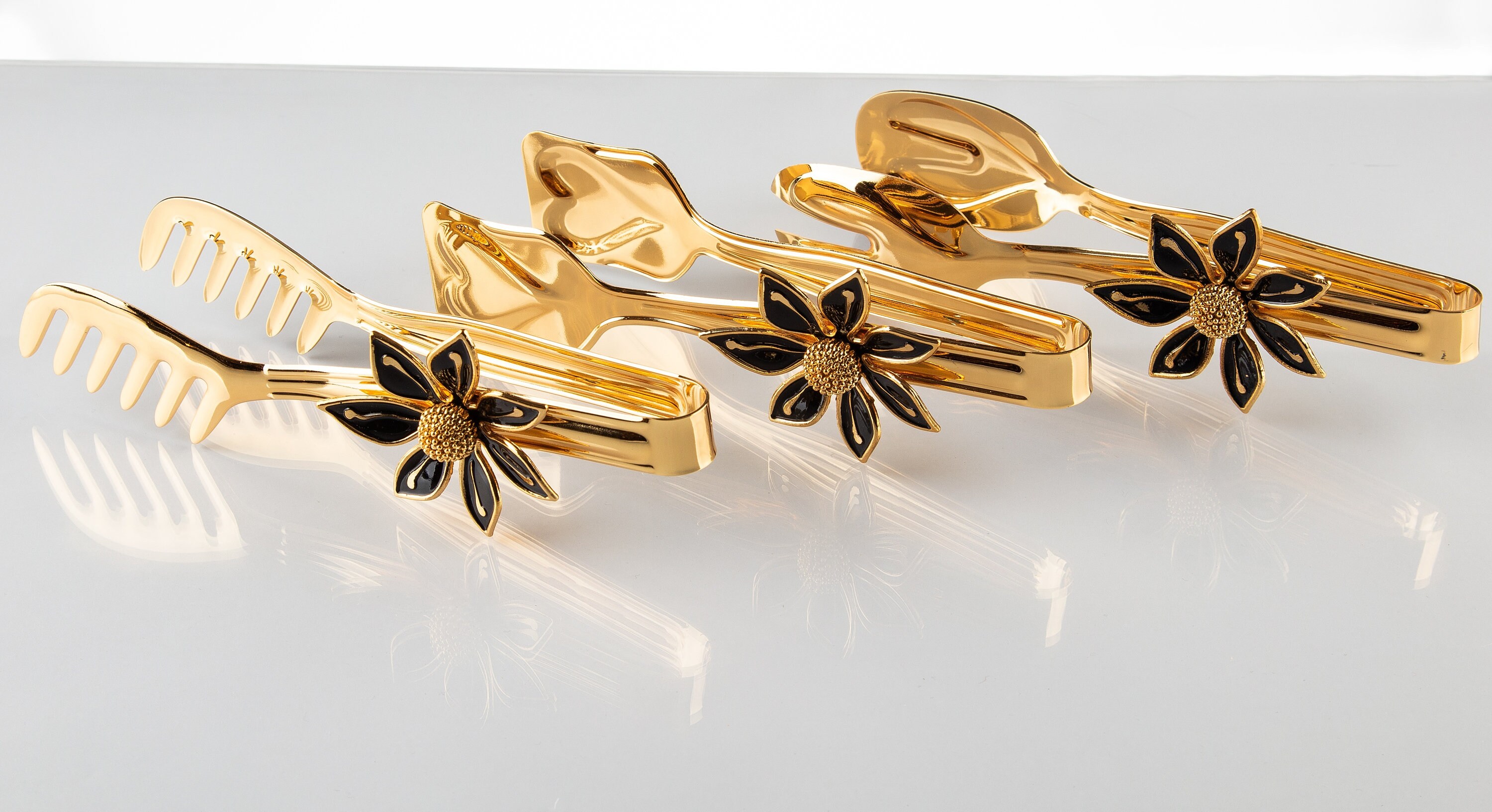 Serving Tongs Set Gold Kitchen Utensils With Butterfly and Flower ...