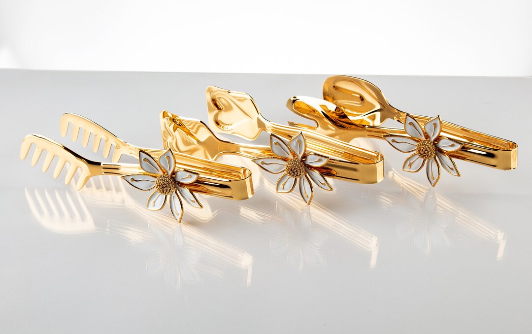 Serving Tongs Set - Gold Kitchen Utensils With Butterfly and Flower ...