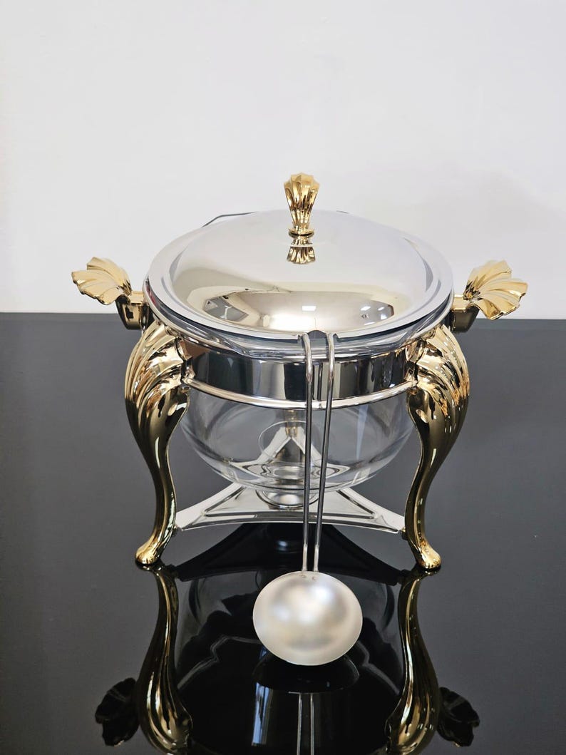 Elegant Stainless Steel Soup Tureen With Ladle & Warmer, 4 Liters ...