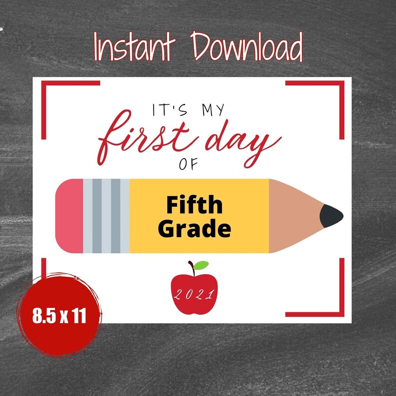 First Day of School Printable, First Day of Fifth Grade, Back to School ...