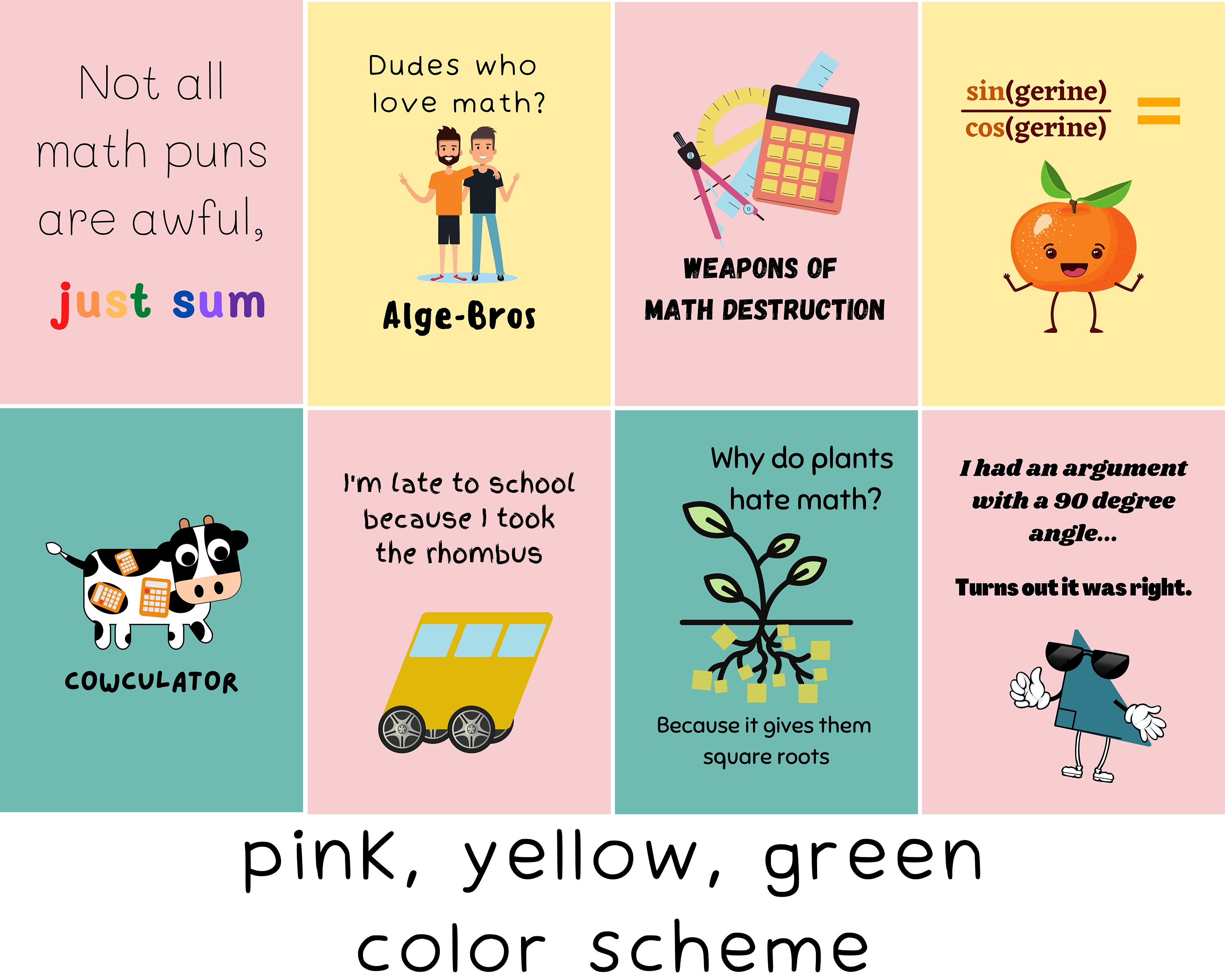 Math Posters set of 8 Printables Math Jokes Mathematics | Etsy