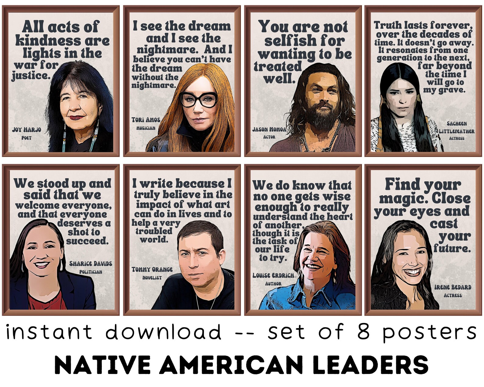 Retro Native American Leaders set of 8 Printable Posters - Etsy