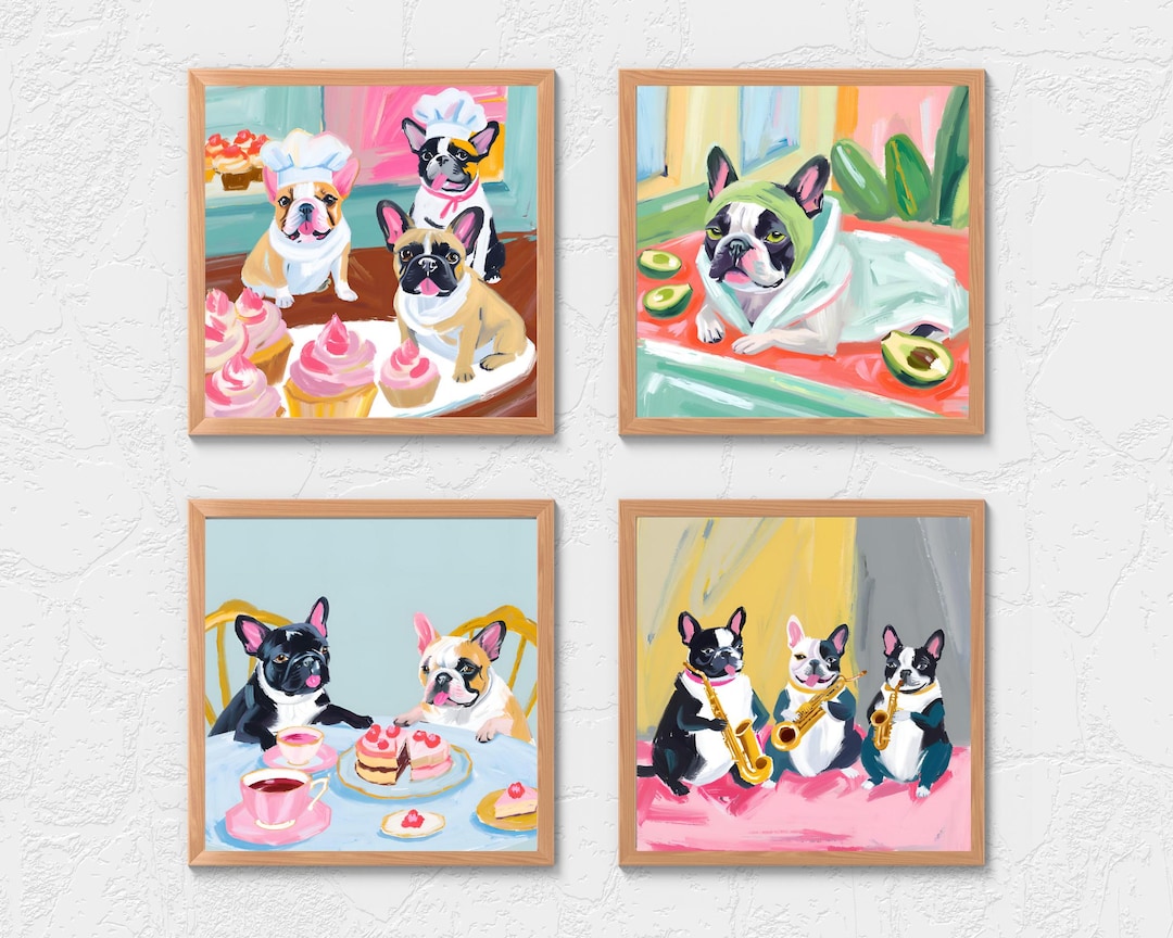 Frenchie Collection (set of 4), Eclectic Wall Art Digital Download ...
