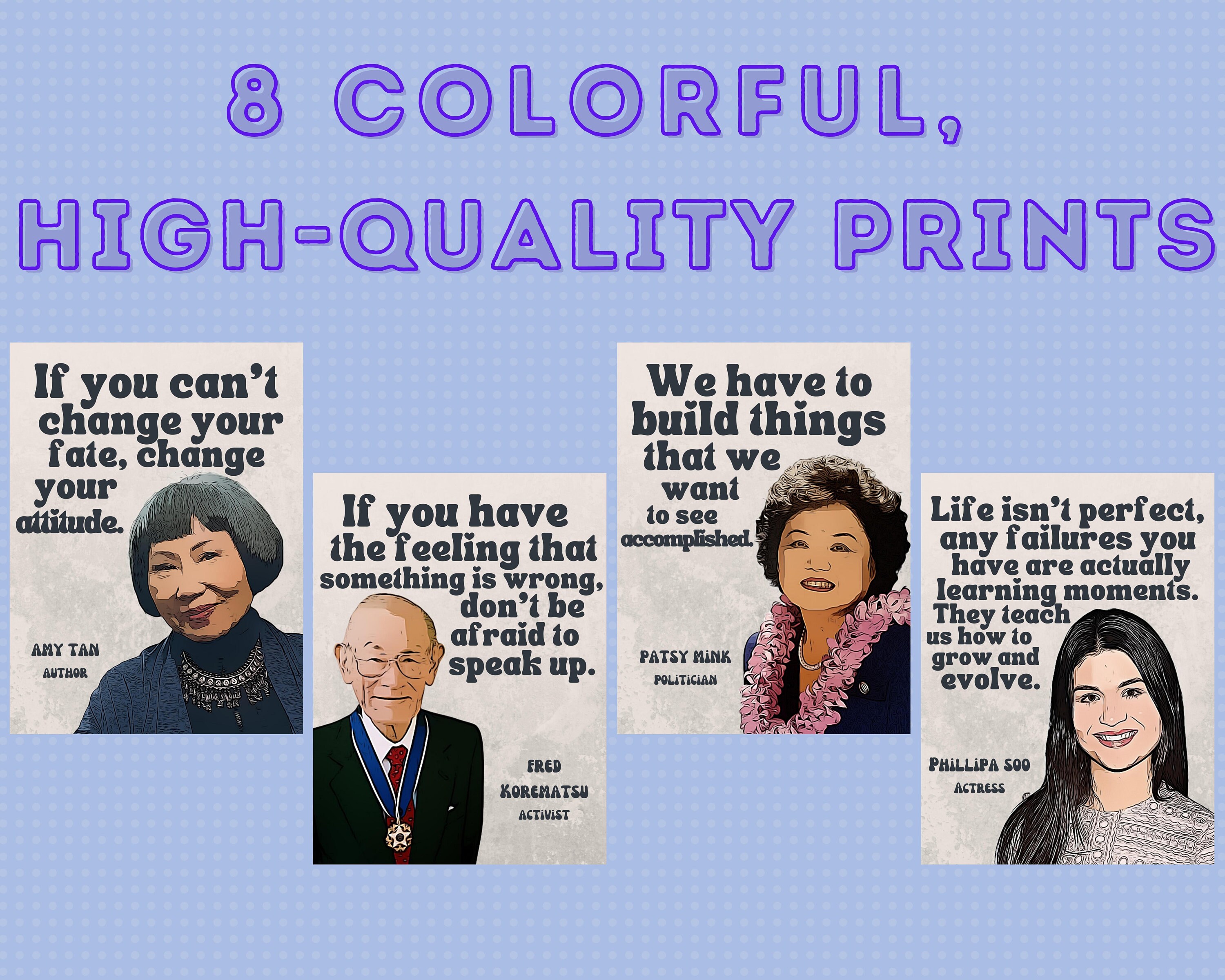 Retro Asian Leaders set of 8 Printable Posters AAPI - Etsy UK
