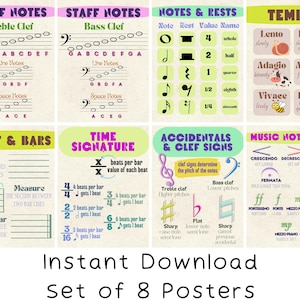 Music Education (set of 8) Printable Posters, Music Classroom Decor ...