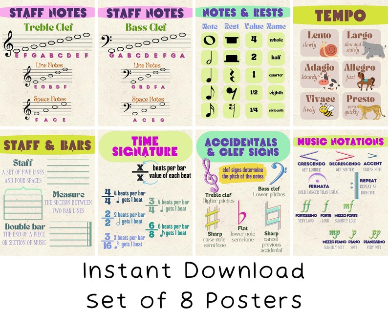 Music Education set of 8 Printable Posters Music Classroom - Etsy