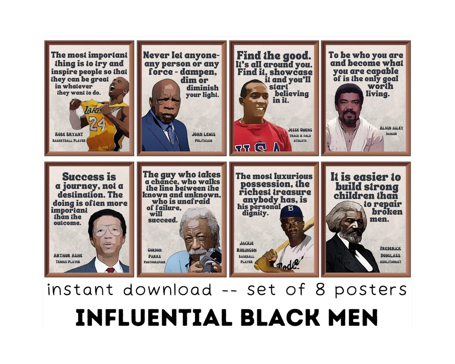 Retro Black Men in History (set of 8) Printable Posters, Black History ...