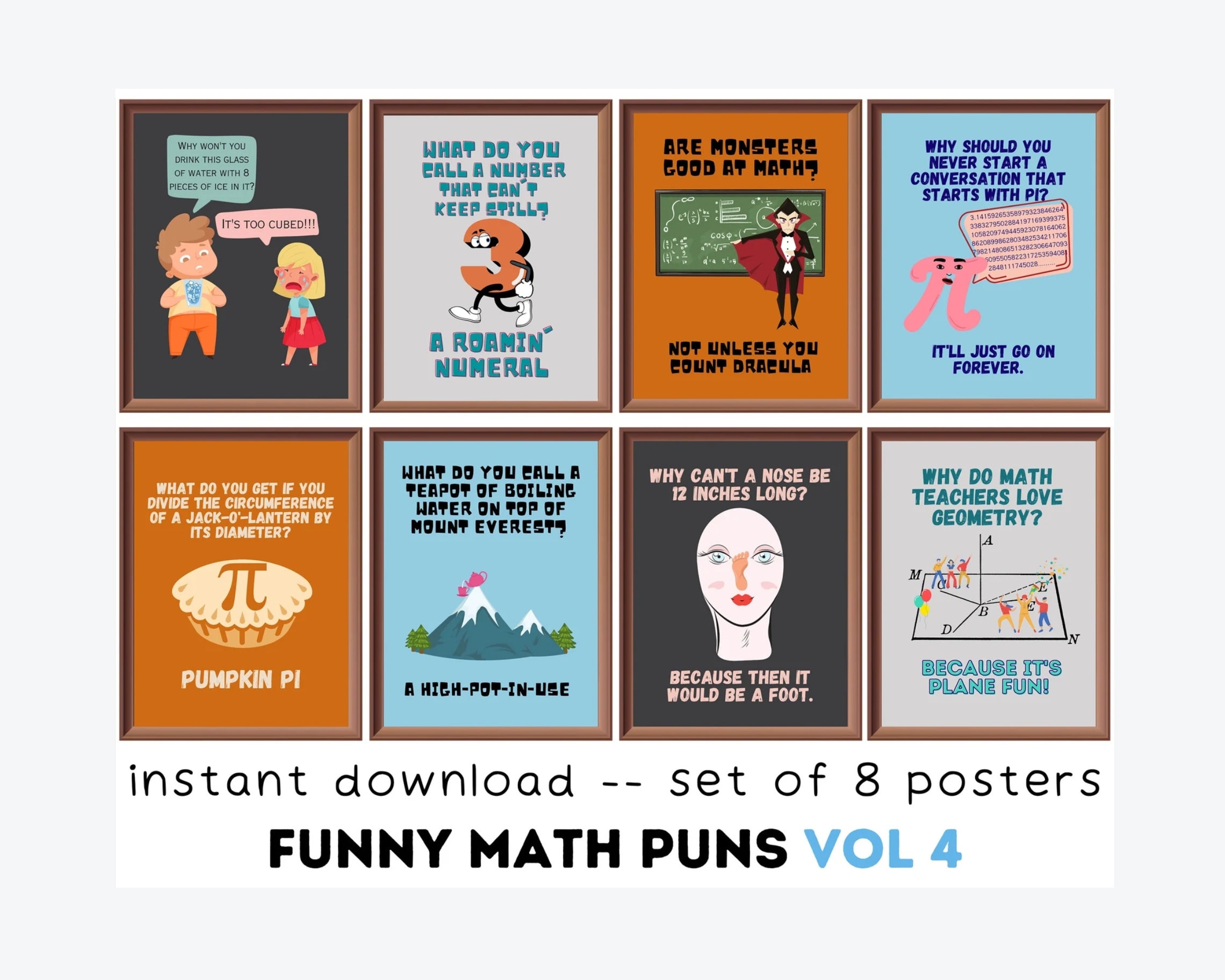 Math Puns Posters (set of 8) Printables VOL4, Math Classroom Decor ...