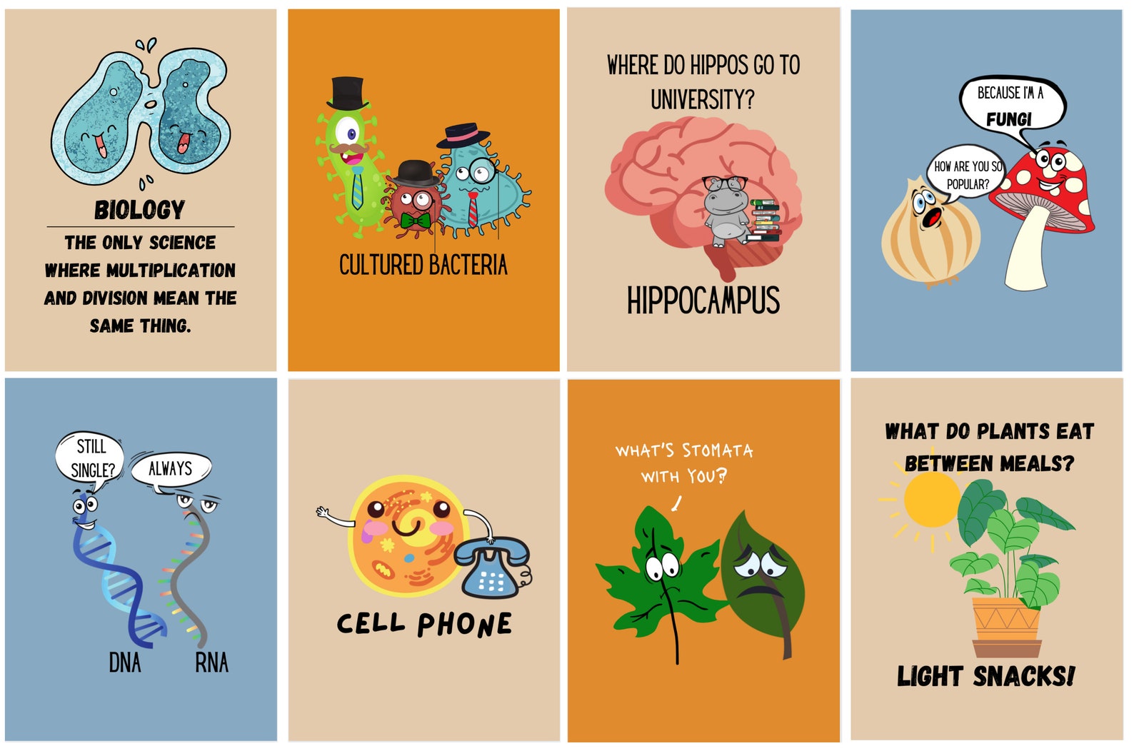 Biology Puns set of 8 Printable Posters Funny Science - Etsy