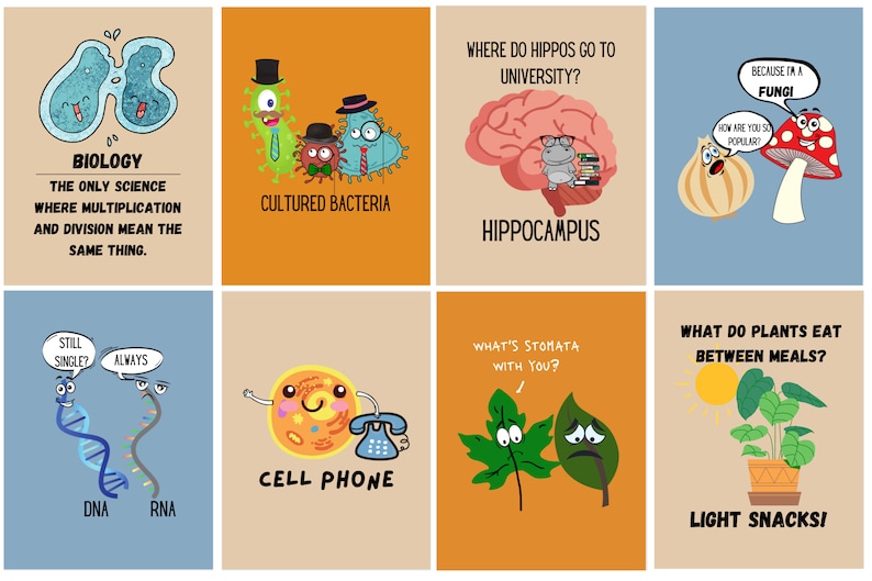 Biology Puns set of 8 Printable Posters Funny Science - Etsy