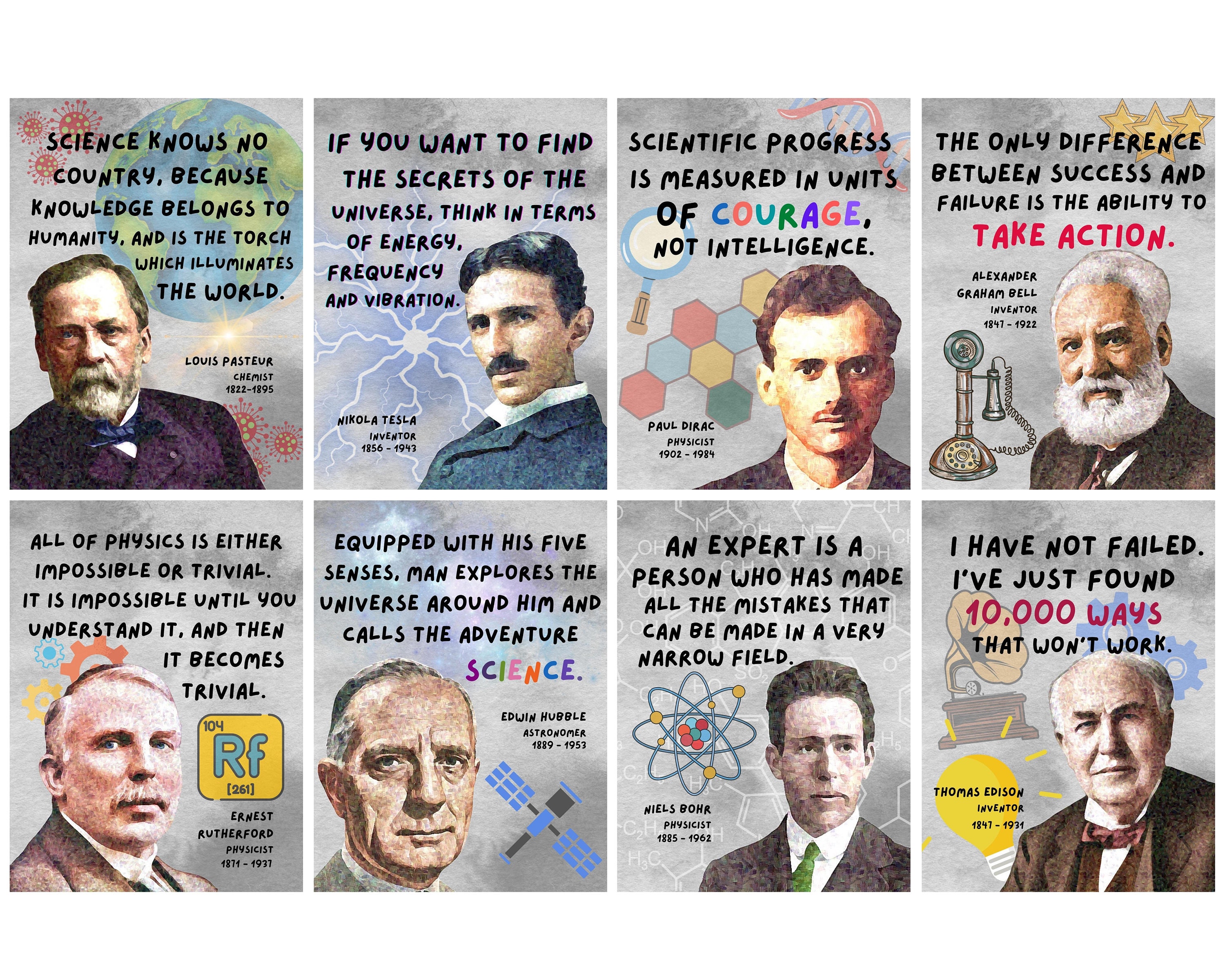 Famous Male Scientists Posters set of 8 Printable Science - Etsy