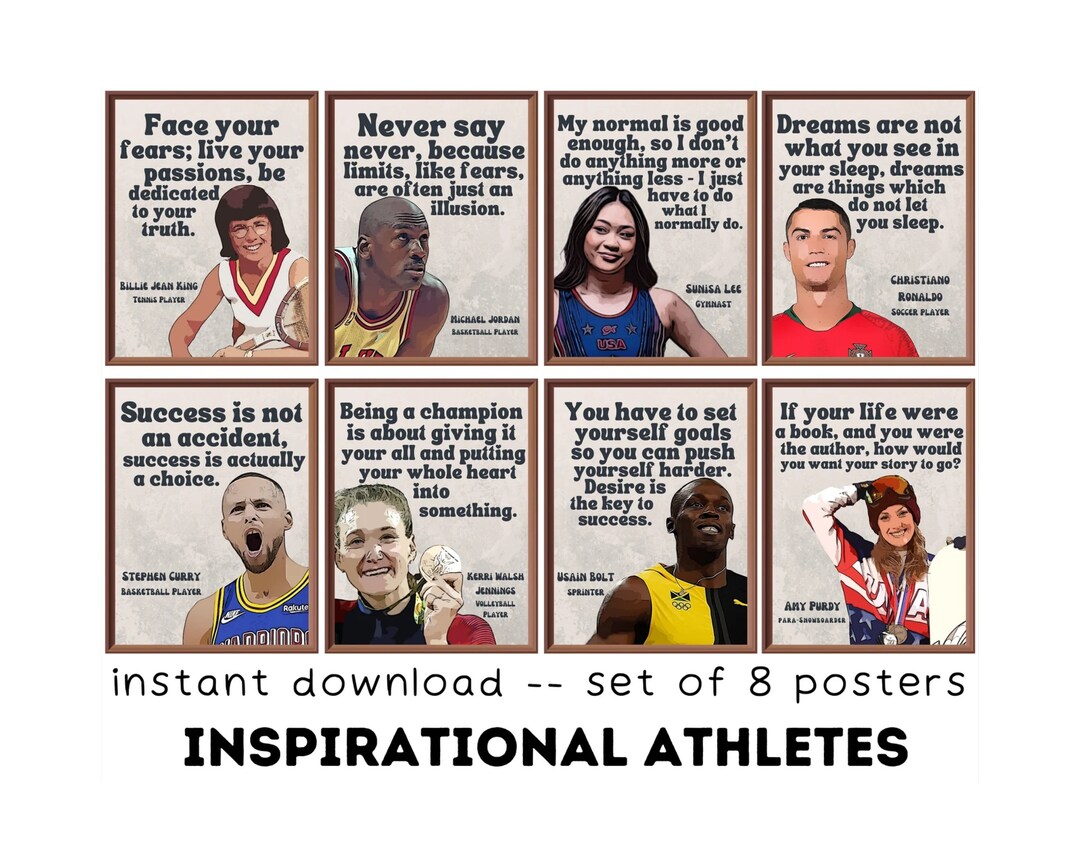 Retro Inspirational Athletes (set of 8) Printable Posters, Motivational ...