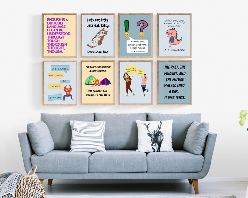 Grammar Puns Posters set of 8 Printable ELA Classroom - Etsy