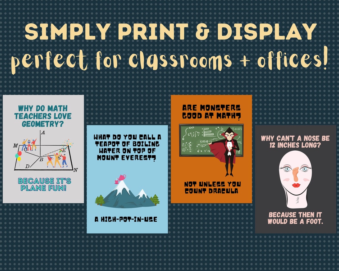 Math Puns Posters (set of 8) Printables VOL4, Math Classroom Decor ...