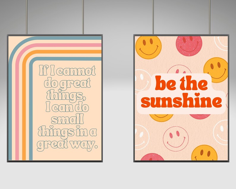 Groovy Poster Set set of 8 Inspirational Quotes Retro - Etsy