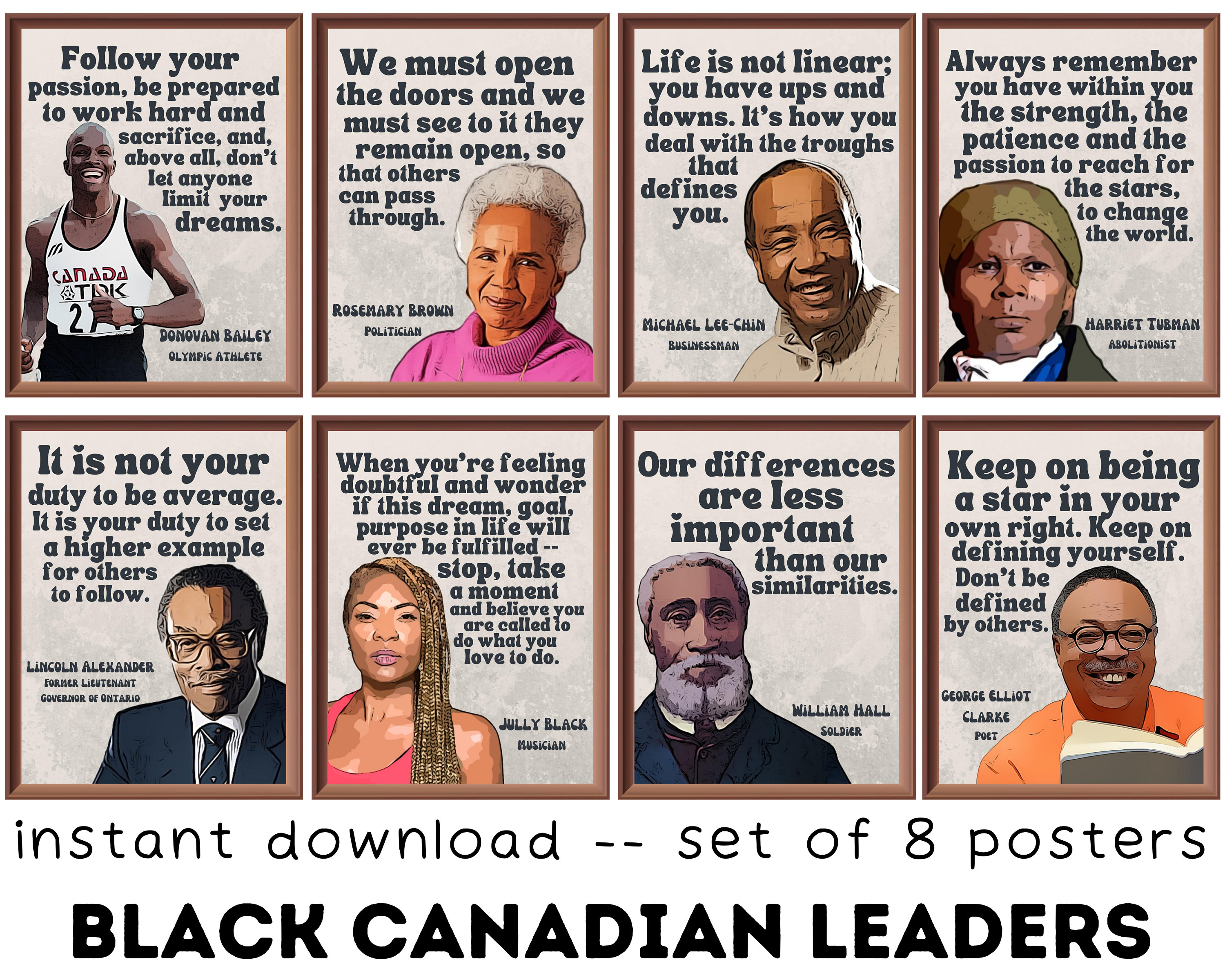 Retro Black Canadian Leaders set of 8 Printables Posters - Etsy