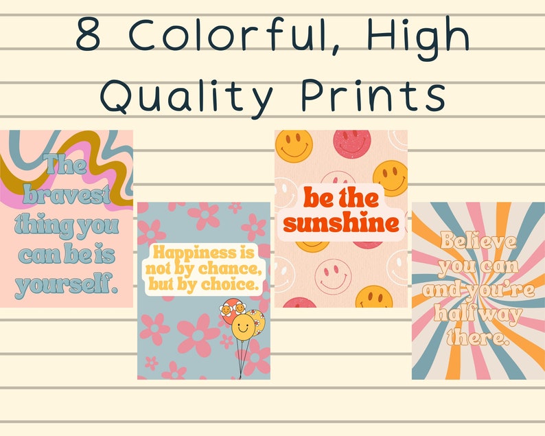 Groovy Poster Set set of 8 Inspirational Quotes Retro - Etsy