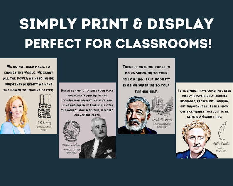 Famous Authors Posters set of 8 Printable English Classroom - Etsy