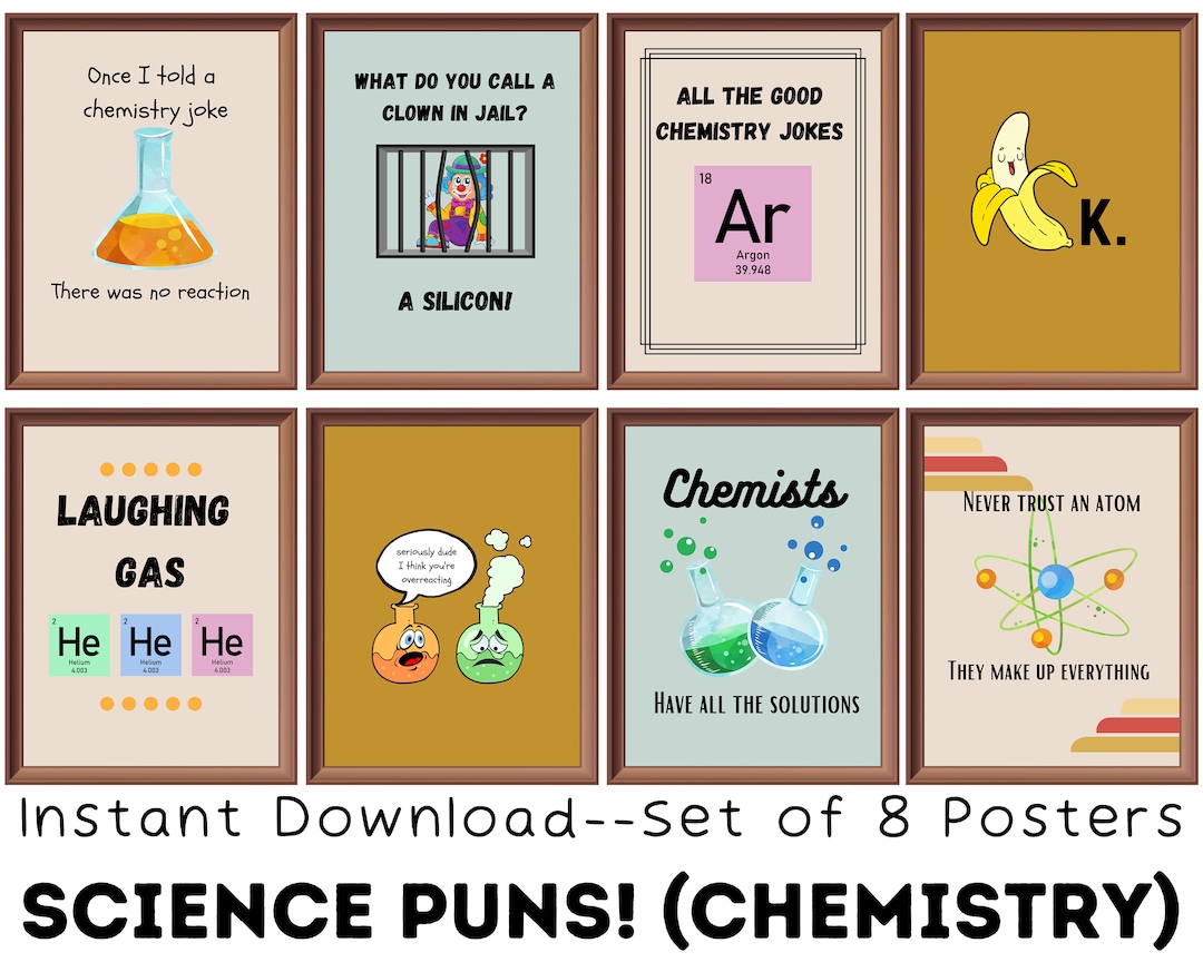 Chemistry Puns set of 8 Printables, Science Jokes, Funny Science ...