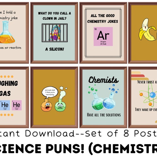 Science Posters set of 8 Printables Physics Puns Science - Etsy