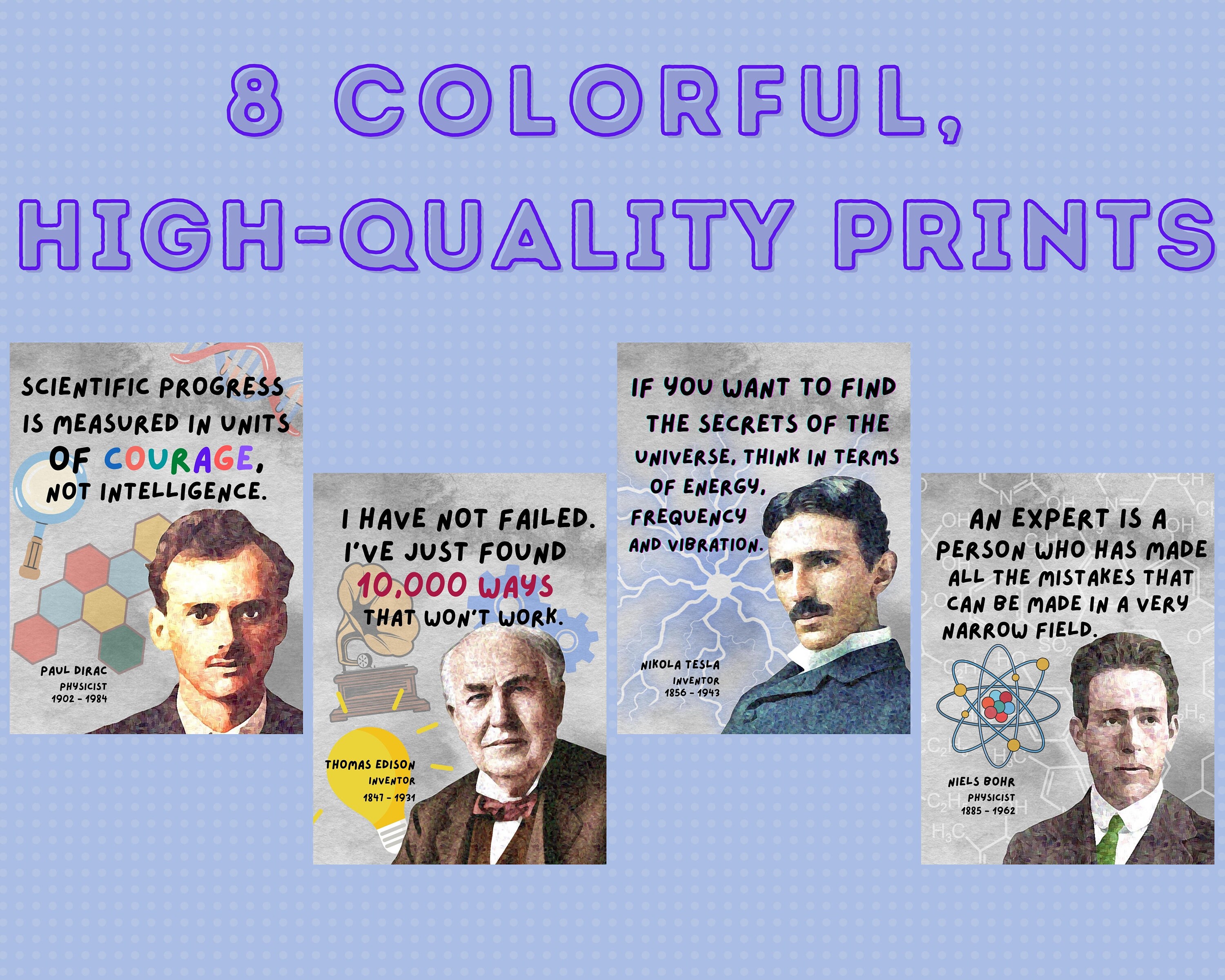 Famous Male Scientists Posters set of 8 Printable Science - Etsy
