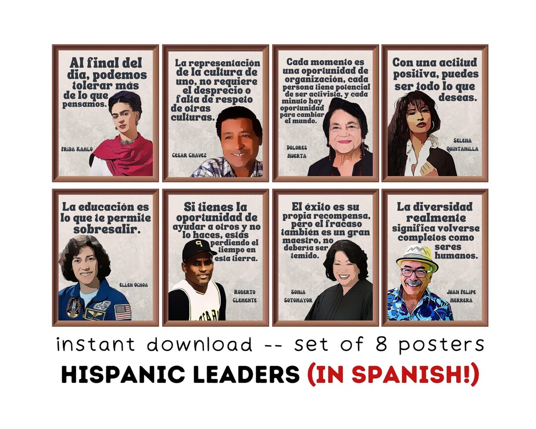 SPANISH Hispanic Leaders in History (set of 8) Printable Posters ...