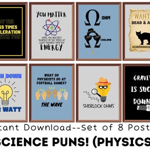 Science Posters set of 8 Printables Physics Puns Science | Etsy UK