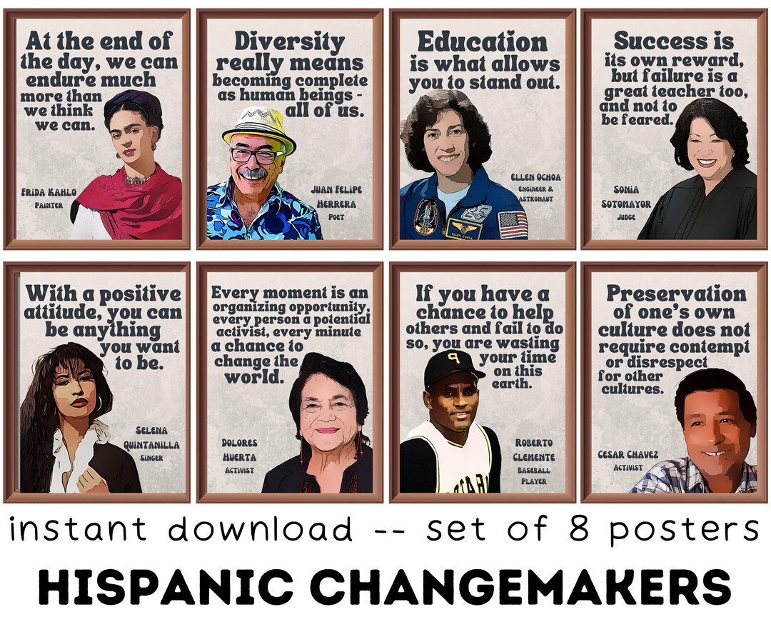 Retro Hispanic Leaders in History set of 8 Printable Posters, Hispanic ...