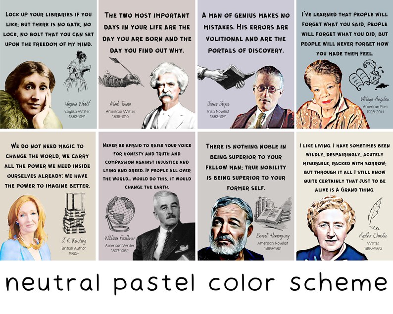 Famous Authors Posters set of 8 Printable English Classroom - Etsy