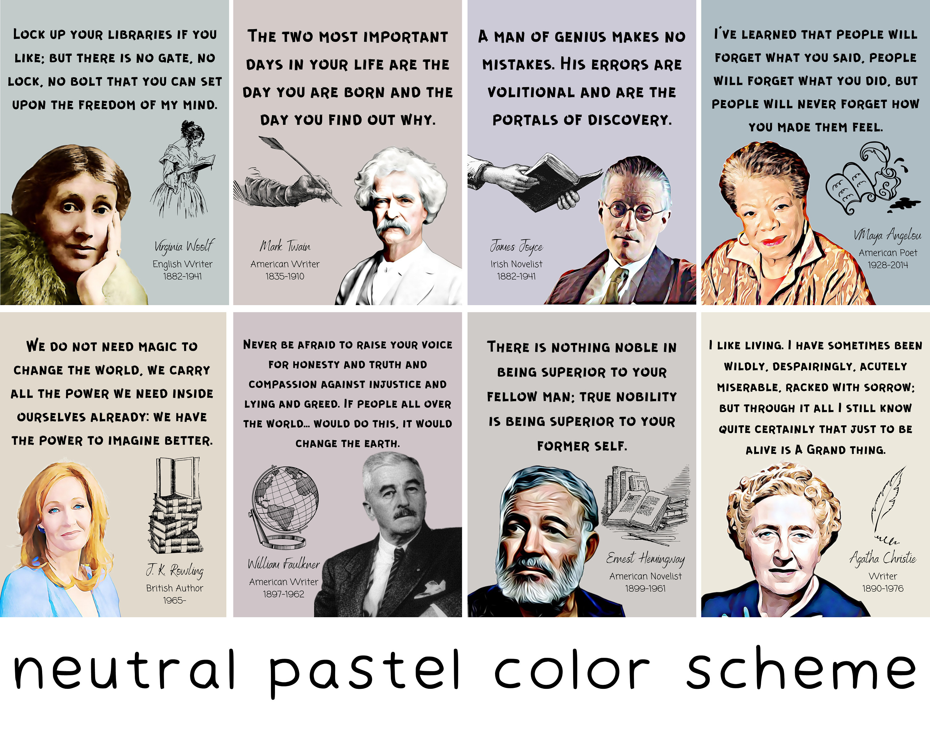 Famous Authors Posters set of 8 Printable English Classroom - Etsy Hong ...