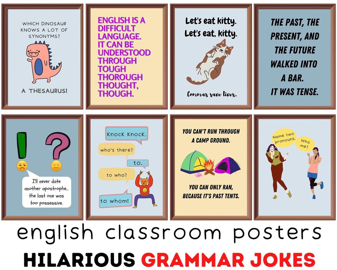 Grammar Puns Posters set of 8 Printable ELA Classroom - Etsy