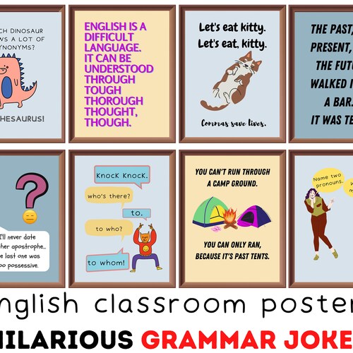 Grammar Puns Posters set of 8 Printable ELA Classroom - Etsy