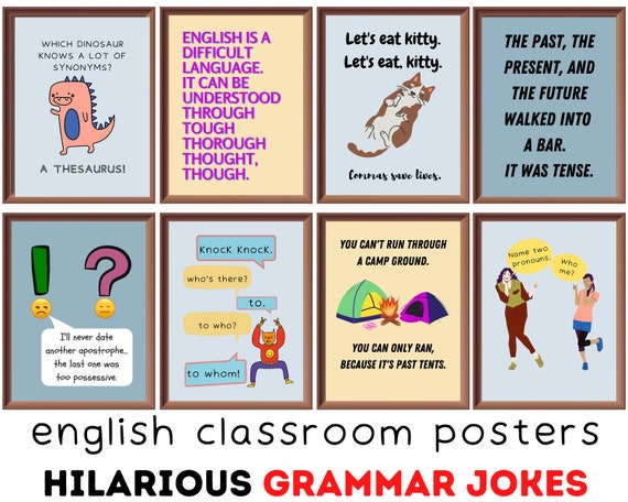 Grammar Puns Posters set of 8 Printable ELA Classroom - Etsy