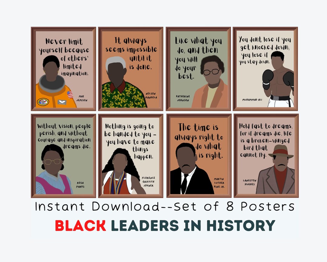 Black Leaders in History (set of 8) Printable Posters, Black Historical ...