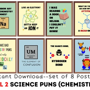 VOL 2 Science Puns (set of 8) Printables, Chemistry Jokes, Funny ...