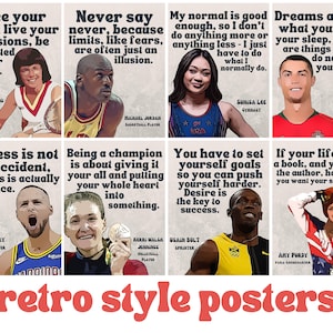 Retro Inspirational Athletes (set of 8) Printable Posters, Motivational ...